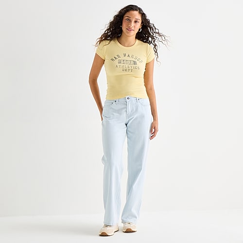 Click here for Arizona Striped Womens Juniors Low Rise Straight L... prices