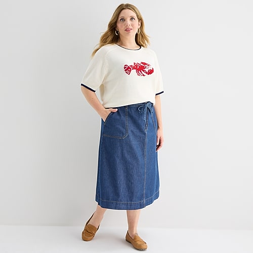 Click here for St. Johns Bay Womens Plus High Rise Midi A-Line Sk... prices