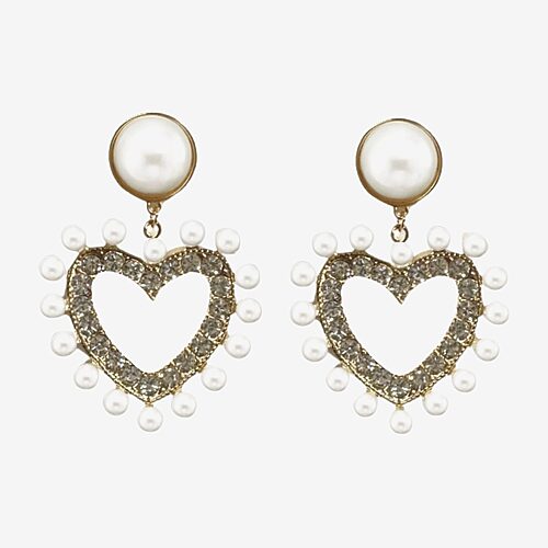 Click here for Bijoux Bar Womens Simulated Pearl Heart Drop Earri... prices