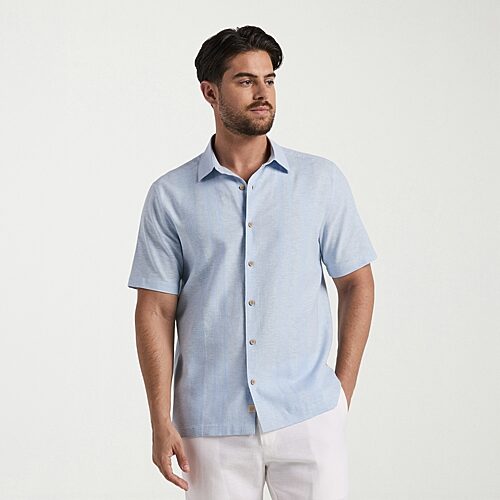 Cubavera Mens Slub Texture Panel Classic-Fit Shirt - Placid Blue