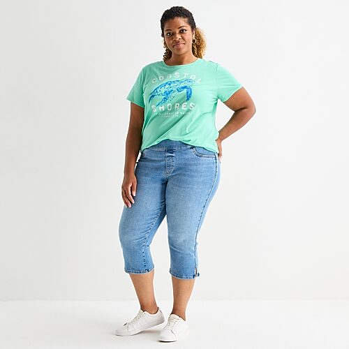 Click here for St. Johns Bay Womens Plus Denim Pull On Cropped Pa... prices