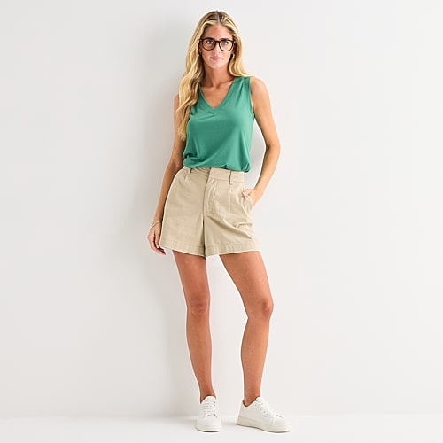 Click here for St. Johns Bay Womens Pleated Short  8  Beige prices