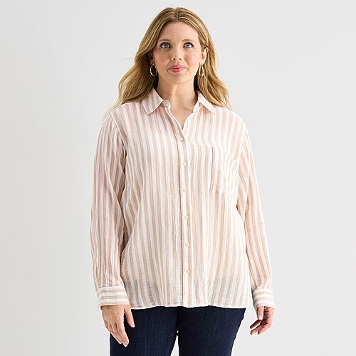 Click here for St. Johns Bay Womens Plus Long Sleeve Relaxed Fit... prices