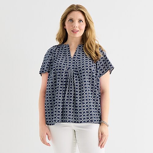 Click here for St. Johns Bay Womens Plus V Neck Short Sleeve Blou... prices
