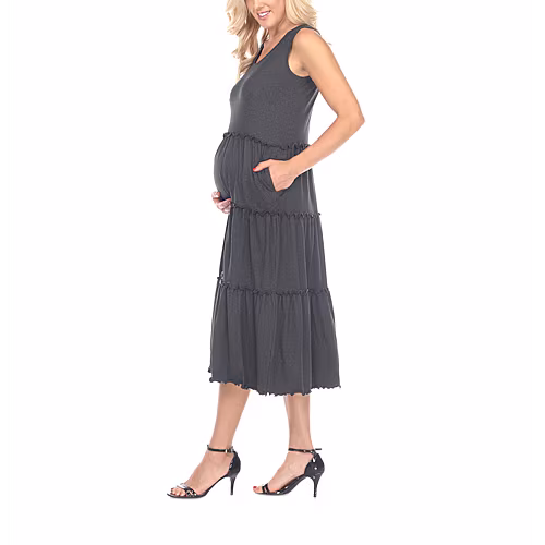 Click here for Plus Size White Mark Tiered Maternity Midi Dress prices