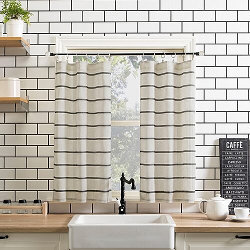 Click here for Twill Stripe Anti-Dust Linen Blend Sheer Cafe Curt... prices