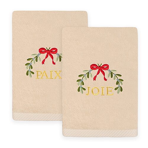 Click here for Linum Home Christmas Mistletoe Paix Joie Embroider... prices