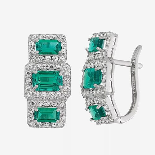 Click here for Womens Simulated Green Emerald Sterling Silver Dro... prices