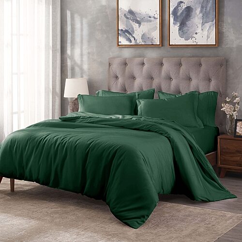 Superior Egyptian Cotton 400 Thread Count Solid Luxury Duvet Cover Set  Full/Queen - Hunter green
