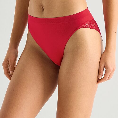 Click here for Ambrielle Seamless Lace High Cut Panty  Small  Red prices