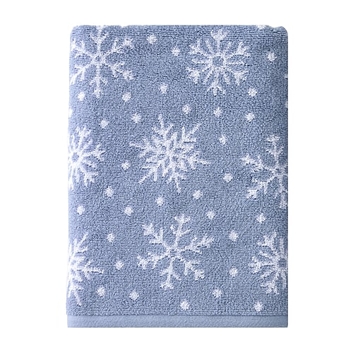 Saturday Knight Scattered Snowflakes Embellished Holiday Bath Towel  One Size  Blue
