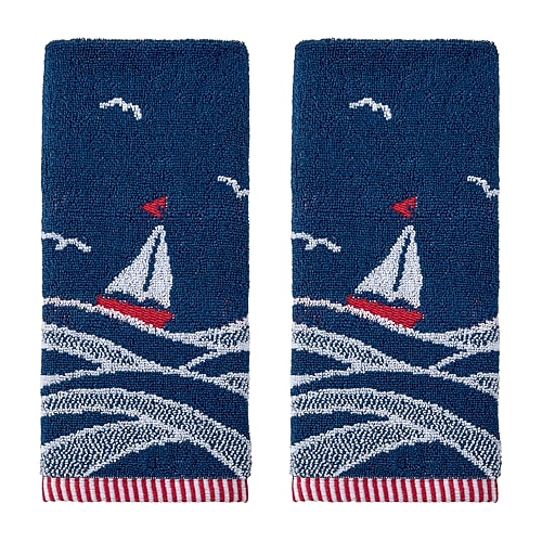 Click here for Saturday Knight Sailoat Waves Hand Towel 2-pc. Emb... prices