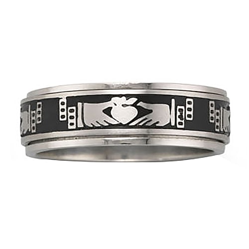 Click here for Mens Stainless Steel Claddagh Ring  9  Black prices