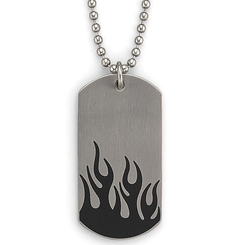Click here for Mens Flame Dog Tag Stainless Steel  One Size  Grey prices