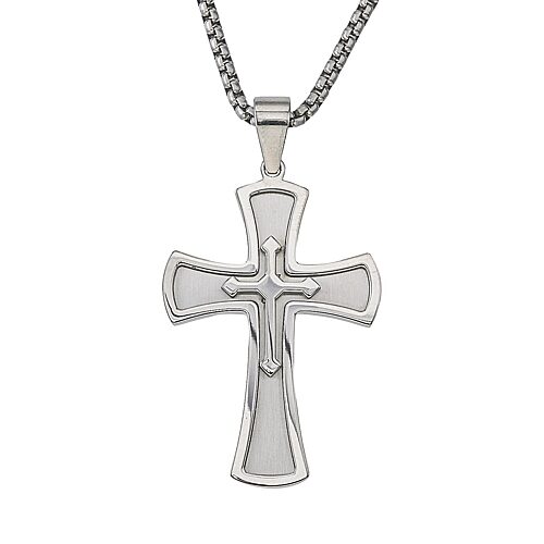 Click here for Mens Stainless Steel Cross 24 Inch Pendant Necklac... prices