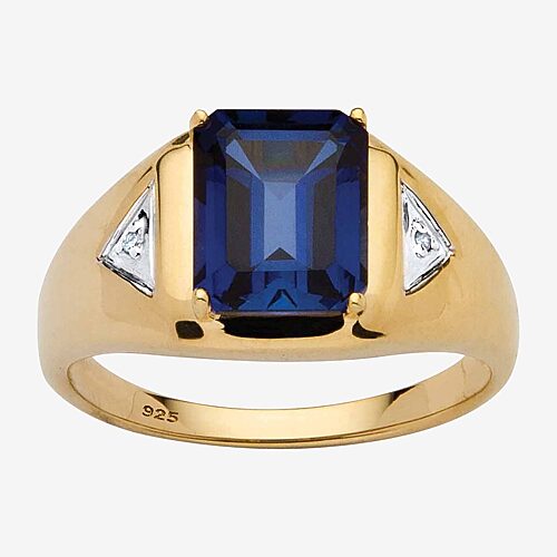 Click here for Mens Lab Created Blue Sapphire 18K Gold Over Silve... prices
