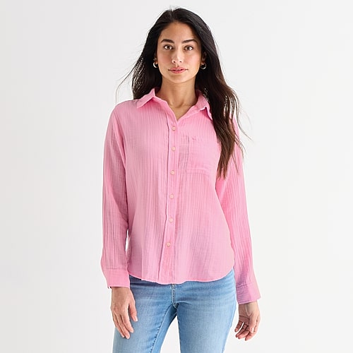 Click here for St. Johns Bay Womens Long Sleeve Relaxed Fit Butto... prices