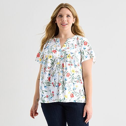 Click here for St. Johns Bay Womens Plus V Neck Short Sleeve Blou... prices
