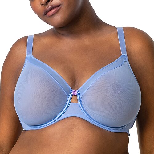 Curvy Couture Sheer Mesh Unlined Underwire Bra-1311  Dd  Blue