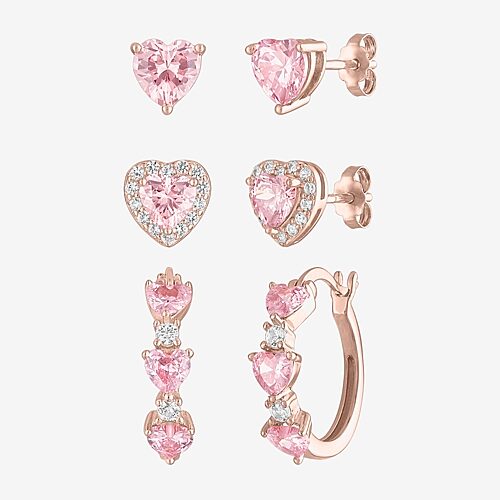 Click here for Gemstone 14K Gold Over Silver Heart 3 Pair Jewelry... prices