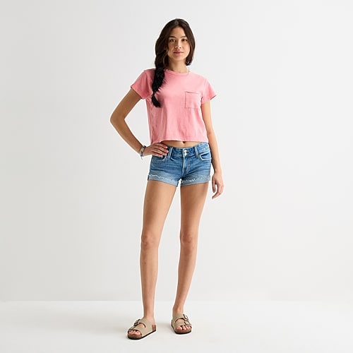 Click here for Arizona Womens 2 1/2 Low Rise Juniors Denim Short... prices
