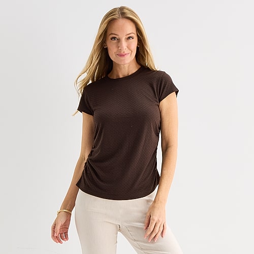 Click here for Liz Claiborne Ruched Womens Crew Neck Short Sleeve... prices