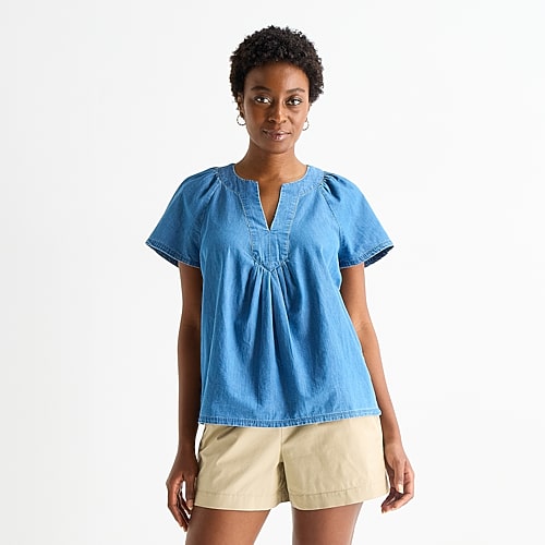 Click here for St. Johns Bay Womens V Neck Short Sleeve Blouse  P... prices