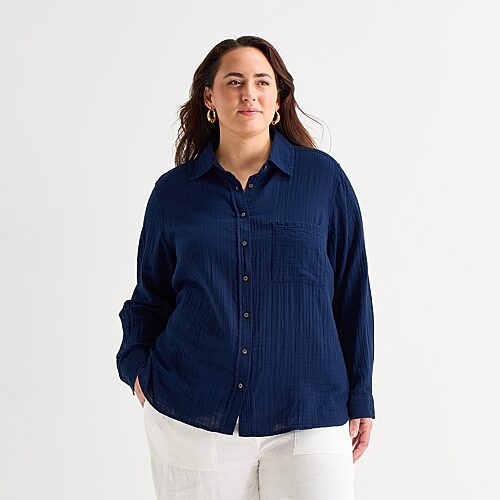 Click here for St. Johns Bay Womens Plus Long Sleeve Relaxed Fit... prices