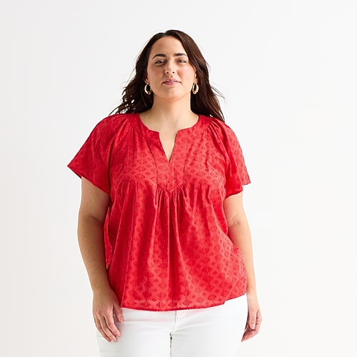 Click here for St. Johns Bay Womens Plus V Neck Short Sleeve Blou... prices