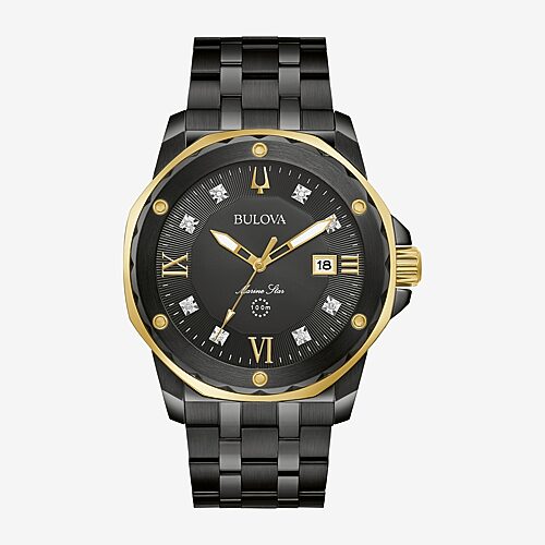 Click here for Bulova Mens Marine Star Diamond Accent Black Ion-P... prices