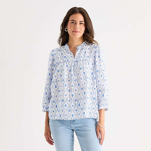 Click here for St. Johns Bay Womens Tall Split Tie Neck 3/4 Sleev... prices