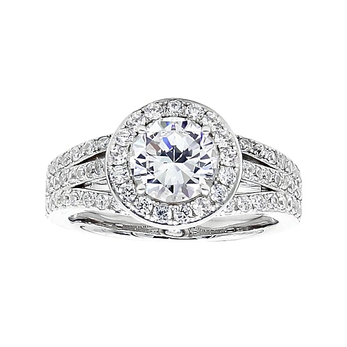 Click here for DiamonArt Cubic Zirconia Sterling Silver Halo Ring... prices