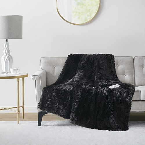 Click here for Serta Leena Shaggy Faux Fur Heated Throw  One Size... prices
