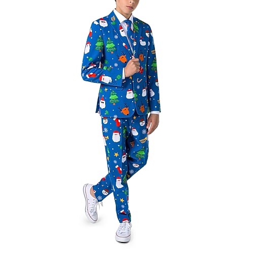 OppoSuits Big Boys Festivity Christmas Party Outfit Including Blazer  Pants and Clip-On-Tie Suit Set - Blue