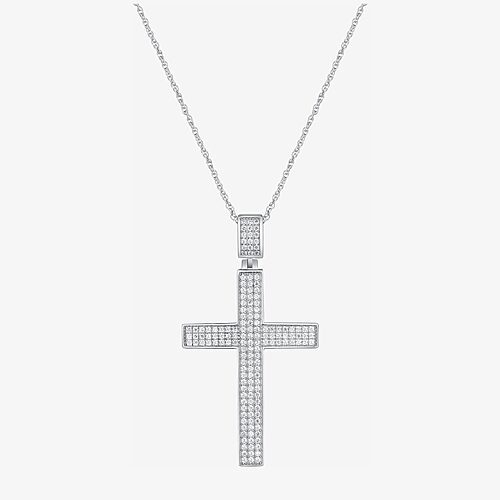 Click here for Mens White Cubic Zirconia Sterling Silver Cross 24... prices