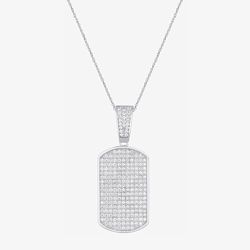 Click here for Mens White Cubic Zirconia Sterling Silver Dog Tag... prices