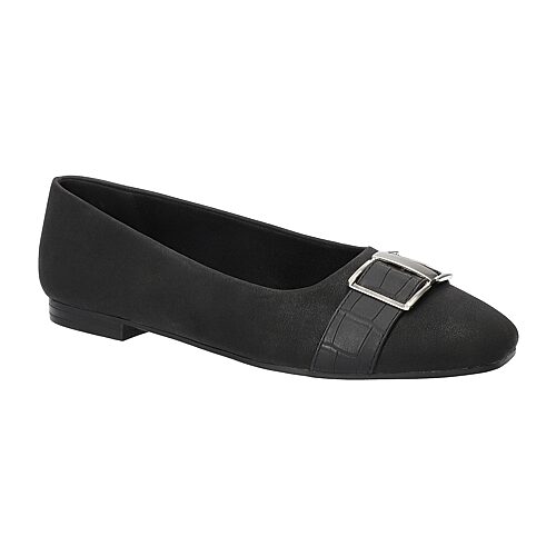 Easy Street Womens Keely Square Toe Ballet Flats - Black Matte Croco