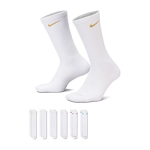 Nike Everyday Plus Cushioned Crew Training Socks (6-Pack) in White Swoosh Size: Medium