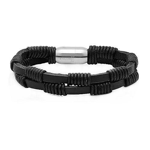 Click here for Black Leather Mens Stainless Steel Wrap Bracelet... prices