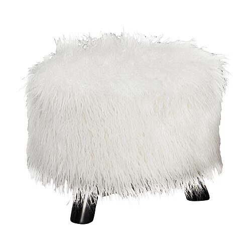 Click here for 16 Wide White Faux Fur Foot Stool  One Size  Black prices