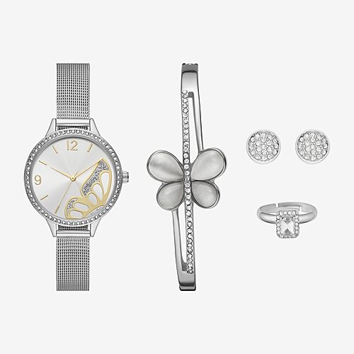 Click here for Ladies Sets Womens Crystal Accent Silver Tone Stai... prices