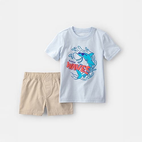 Click here for Carters Girls Toddler 2T-5T Shark Top & Short  2-P... prices