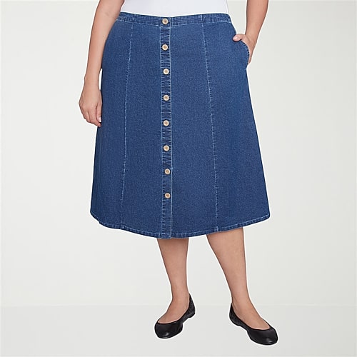Click here for Alfred Dunner Classics Womens Plus Midi Denim Skir... prices