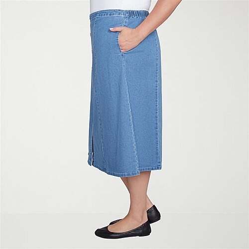 Click here for Alfred Dunner Classics Womens Plus Midi Denim Skir... prices