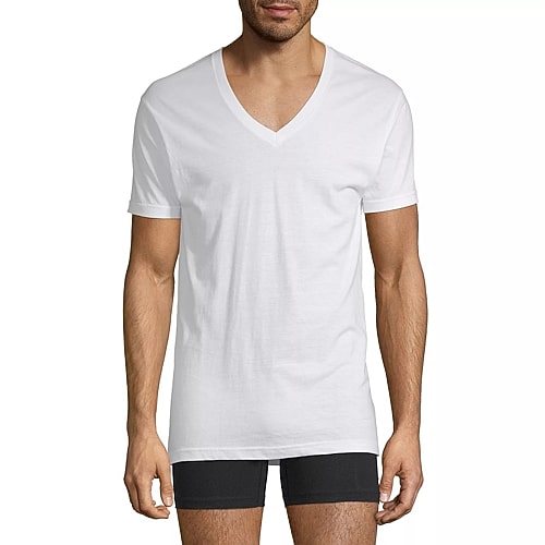 Click here for Stafford Dry + Cool Mens 4 Pack Short Sleeve V Nec... prices