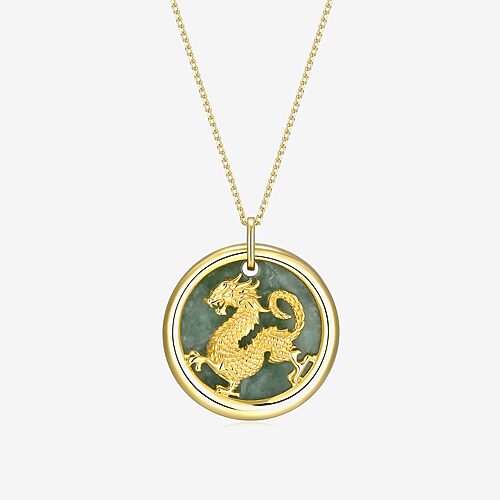 Click here for Dragon Womens Genuine Green Jade 18K Gold Over Sil... prices