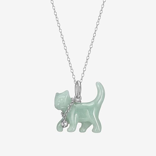 Click here for Cat Womens Genuine Green Jade Sterling Silver 18 I... prices