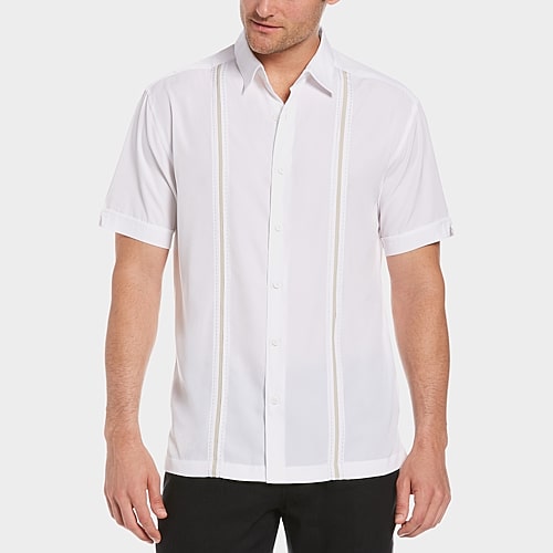 Cubavera Mens Pick Stitch Panel Short Sleeve Button-Down Shirt - Bright White