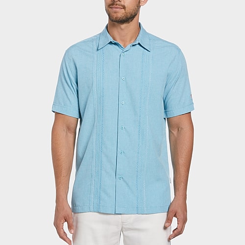 Click here for Cubavera Mens Geo Embroidered Panel Chambray Shirt... prices