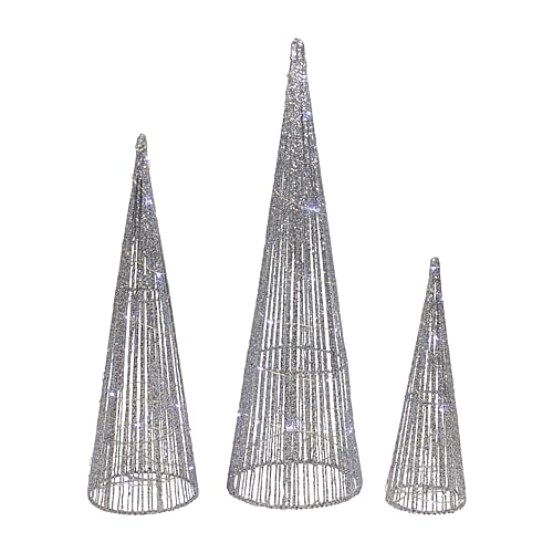 Click here for Northlight Set Of 3 Led Lighted Silver Glitter Con... prices
